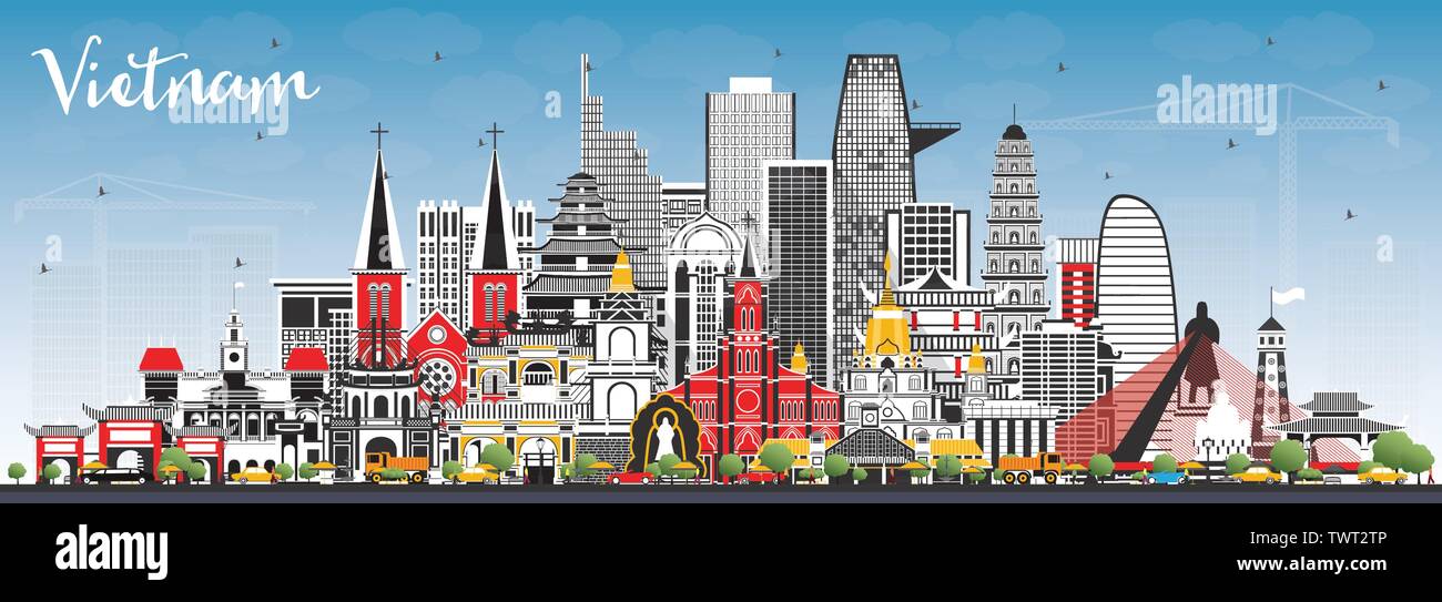 Vietnam City Skyline with Gray Buildings and Blue Sky. Vector ...