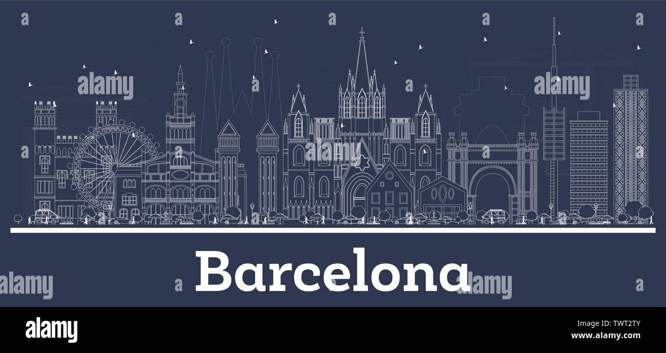Outline Barcelona Spain City Skyline with White Buildings. Vector ...