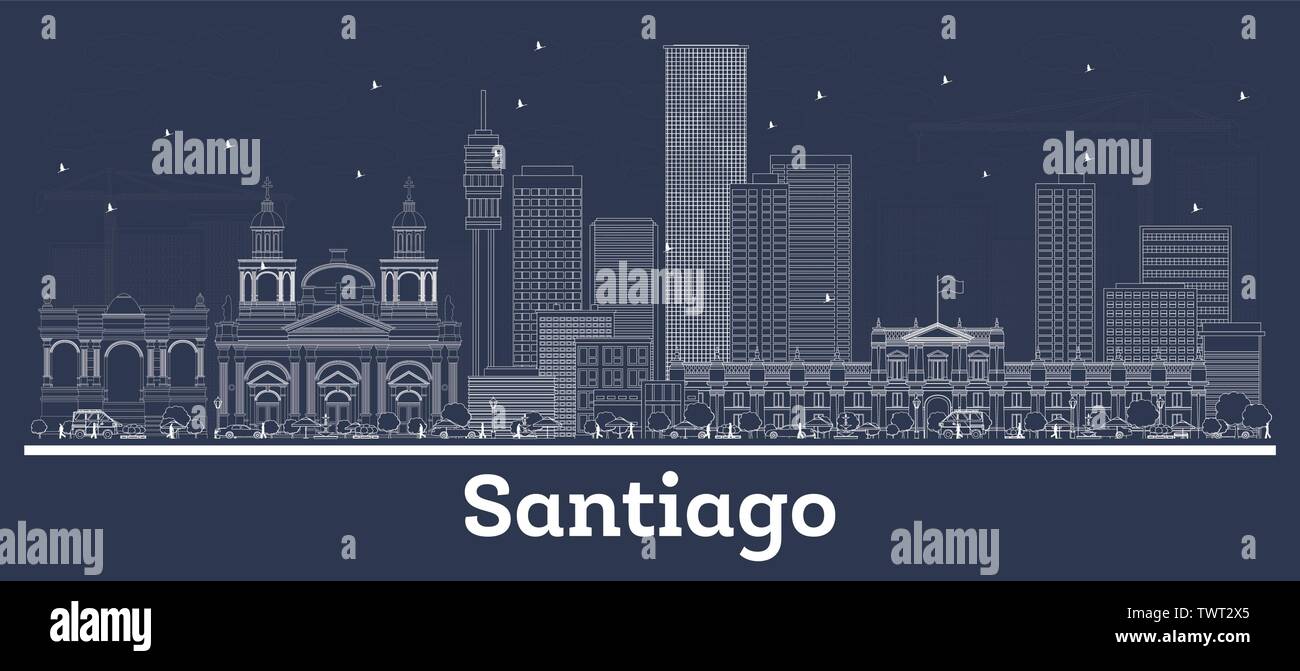Outline Santiago Chile City Skyline with White Buildings. Vector ...