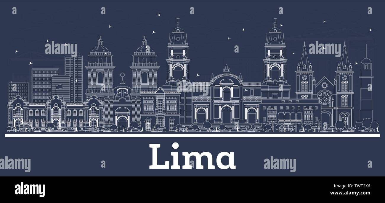 Outline Lima Peru City Skyline with White Buildings. Vector ...