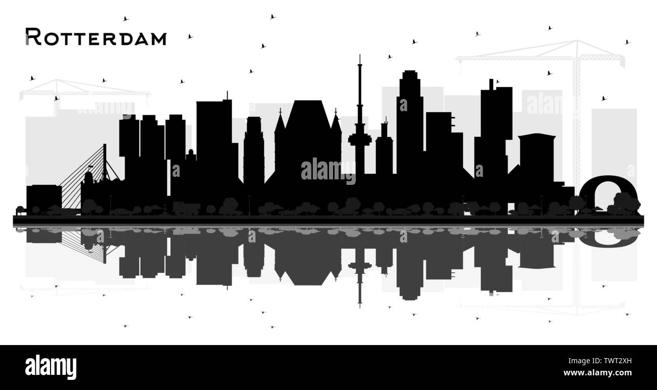 Rotterdam Netherlands City Skyline Silhouette with Reflections and ...