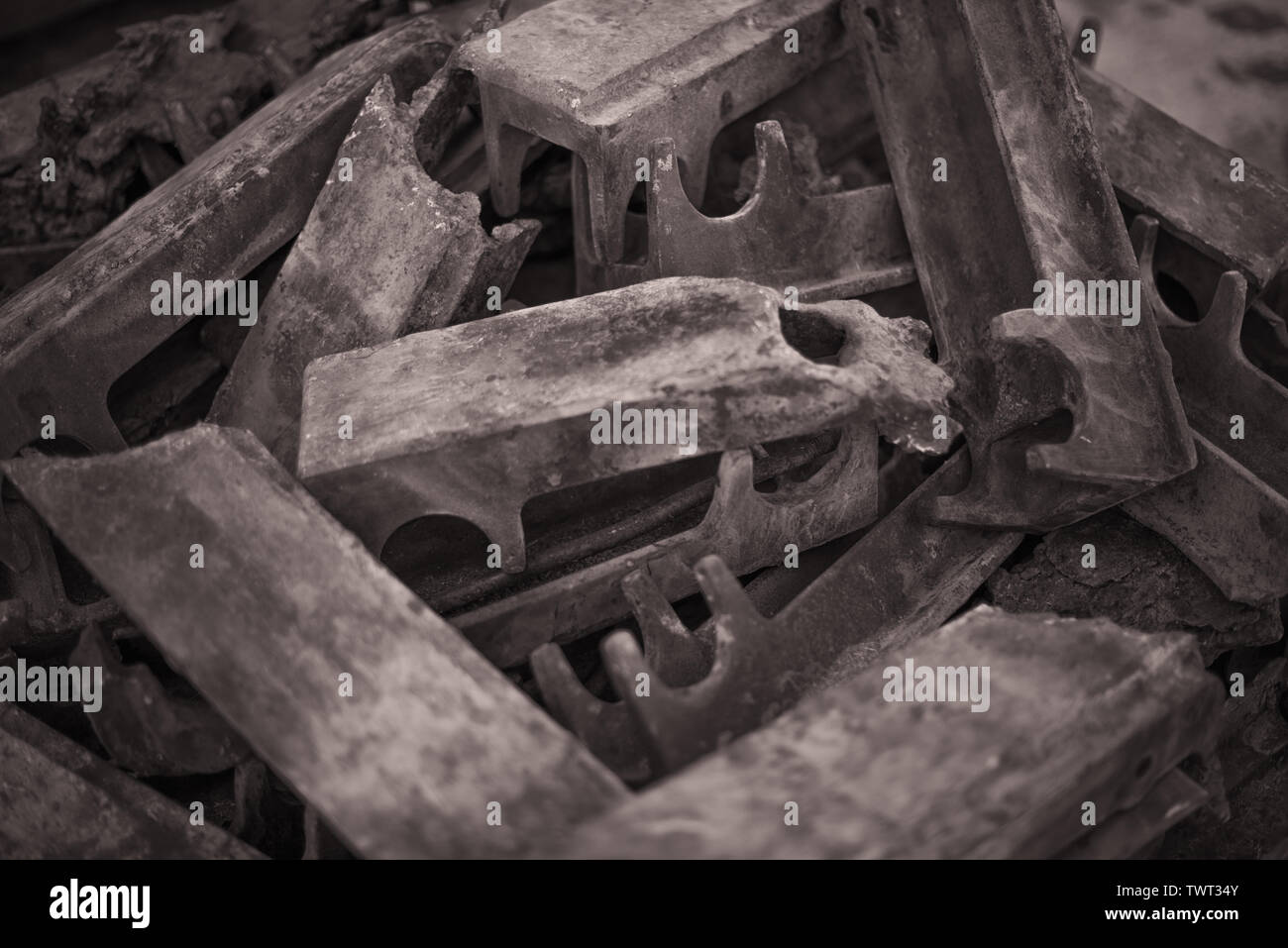 Pile of burnt-out cast cast iron details of the grate firing industrial ...