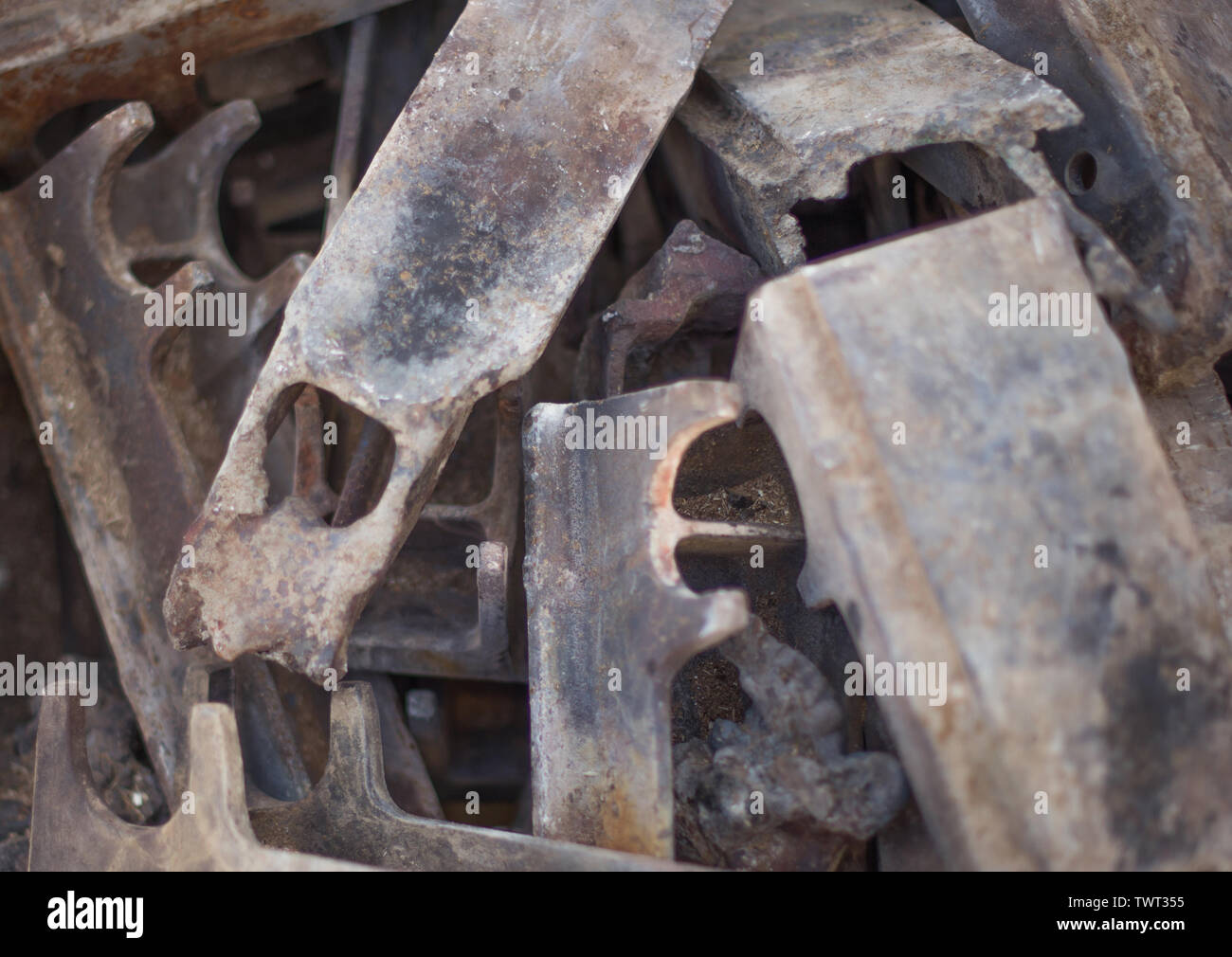 Pile of burnt-out cast cast iron details of the grate firing industrial ...