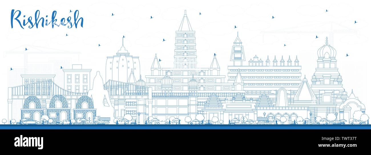 Outline Rishikesh India City Skyline with Blue Buildings. Vector ...