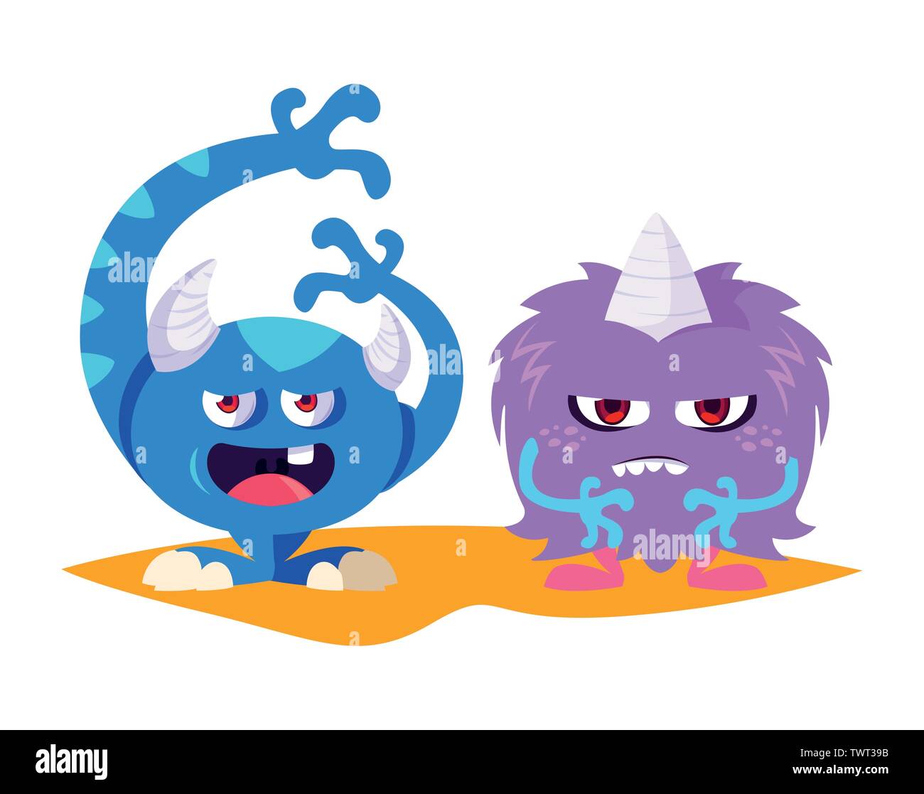 funny monsters couple comic characters colorful vector illustration design Stock Vector Image ...