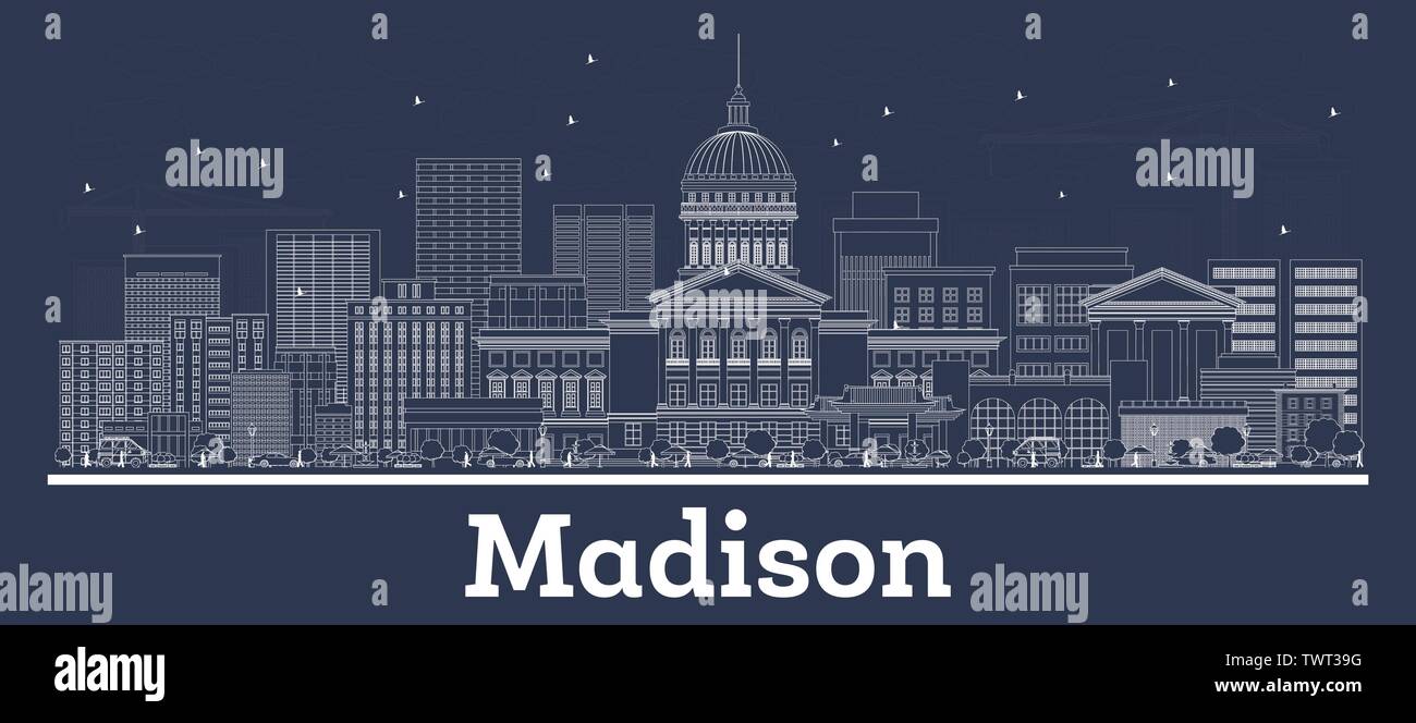 Outline Madison Wisconsin City Skyline with White Buildings. Vector ...