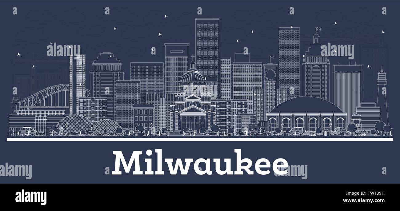 Outline Milwaukee Wisconsin City Skyline with White Buildings. Vector ...