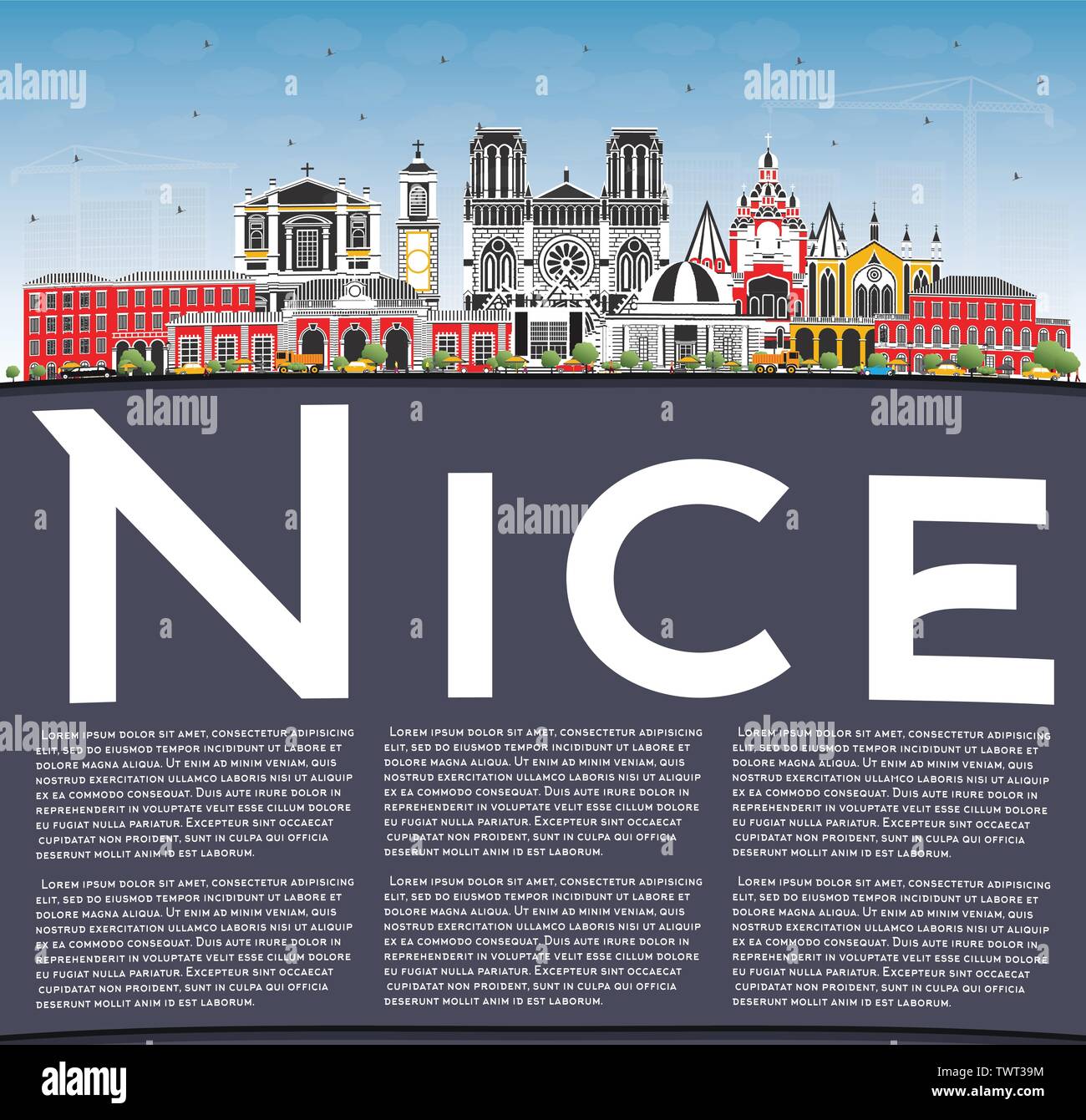 Nice France City Skyline with Color Buildings, Blue Sky and Copy Space ...