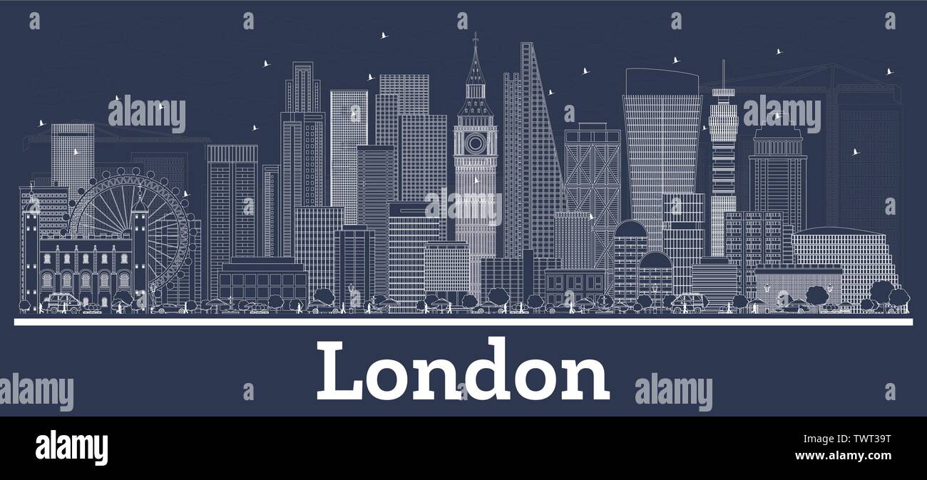 Outline London England City Skyline with White Buildings. Vector ...