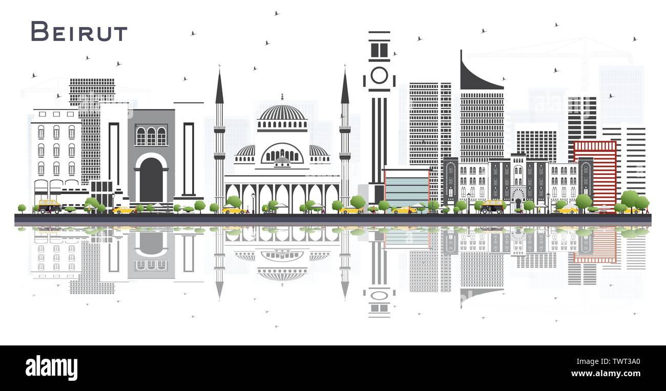 Beirut Lebanon City Skyline with Gray Buildings and Reflections ...