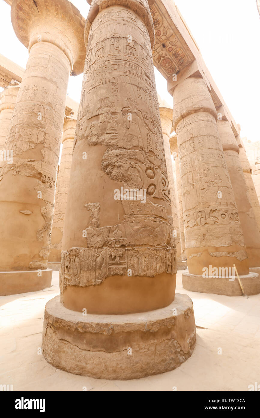 Columns in Hypostyle Hall of Karnak Temple, Luxor City, Egypt Stock ...