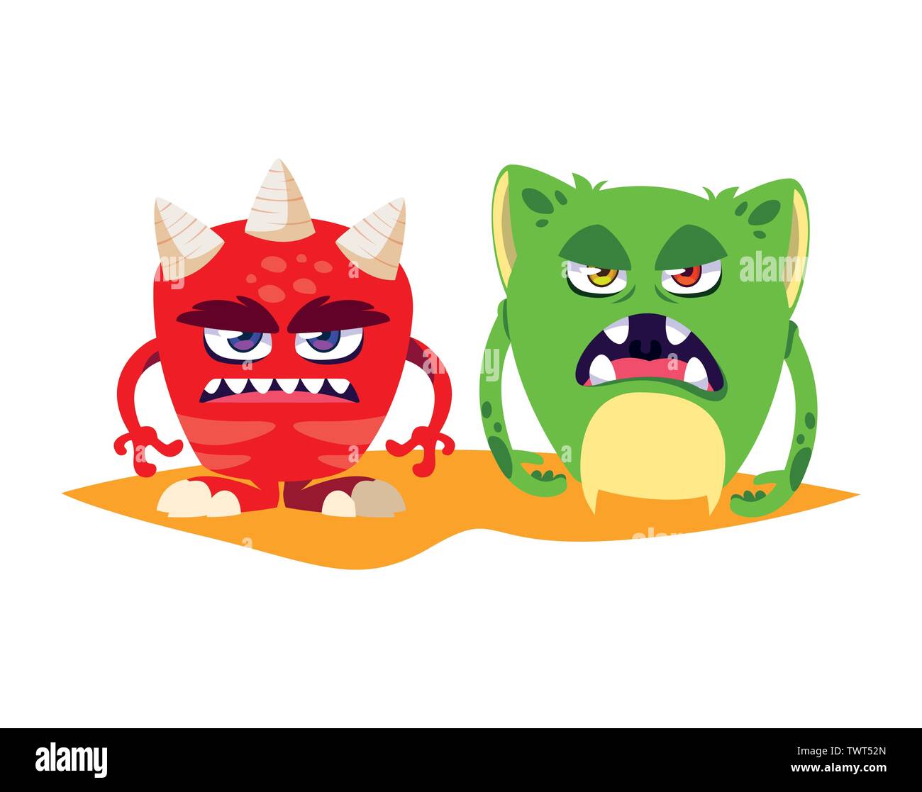 funny monsters couple comic characters colorful vector illustration ...