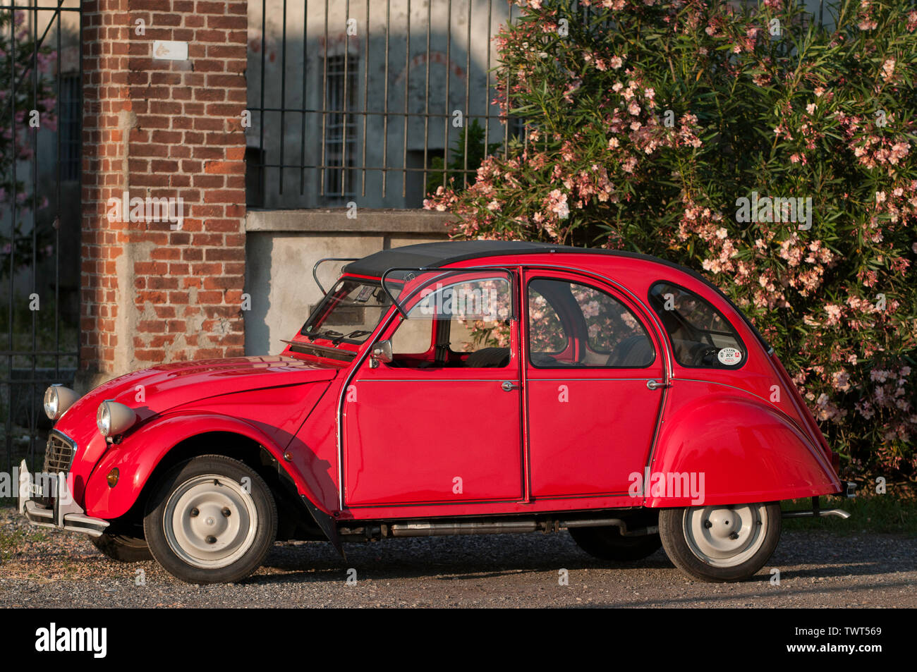 Red Citroën 2CV photographed in rural environment (Milan, Italy Stock ...