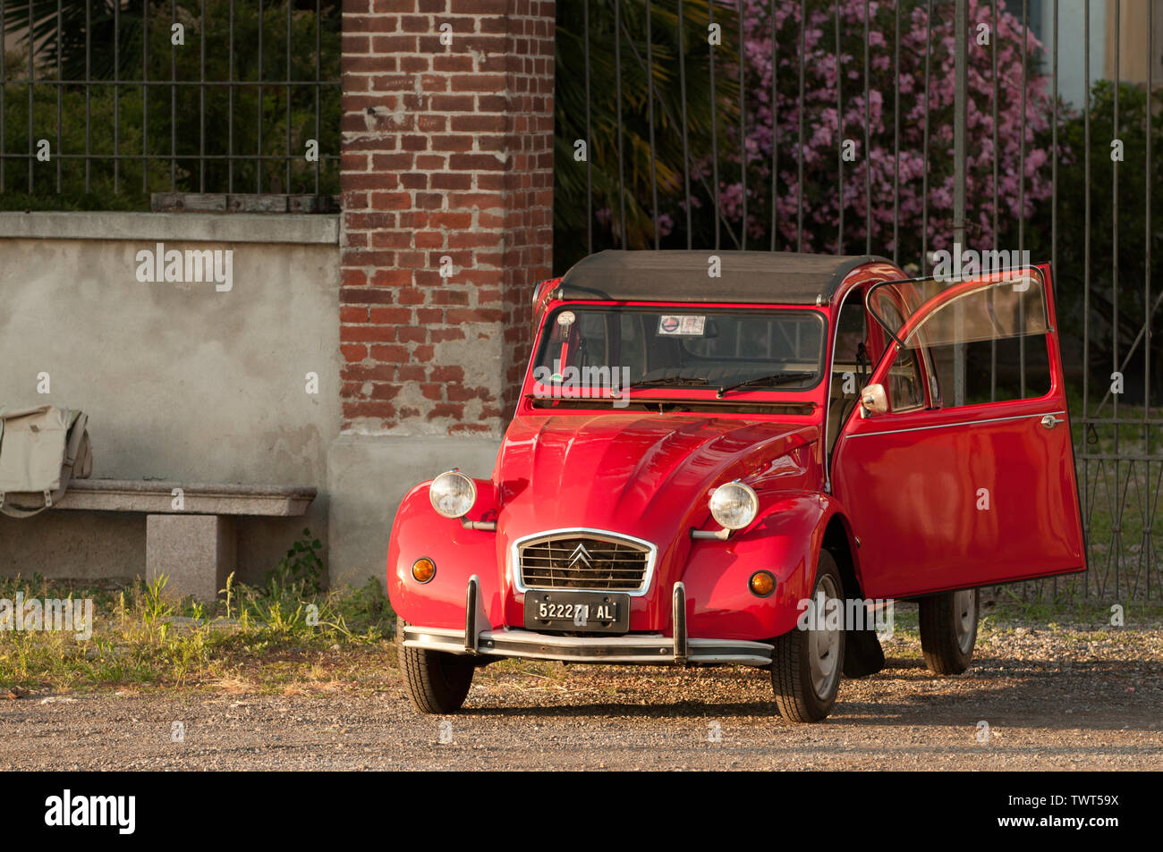 Red Citroën 2CV photographed in rural environment (Milan, Italy Stock ...