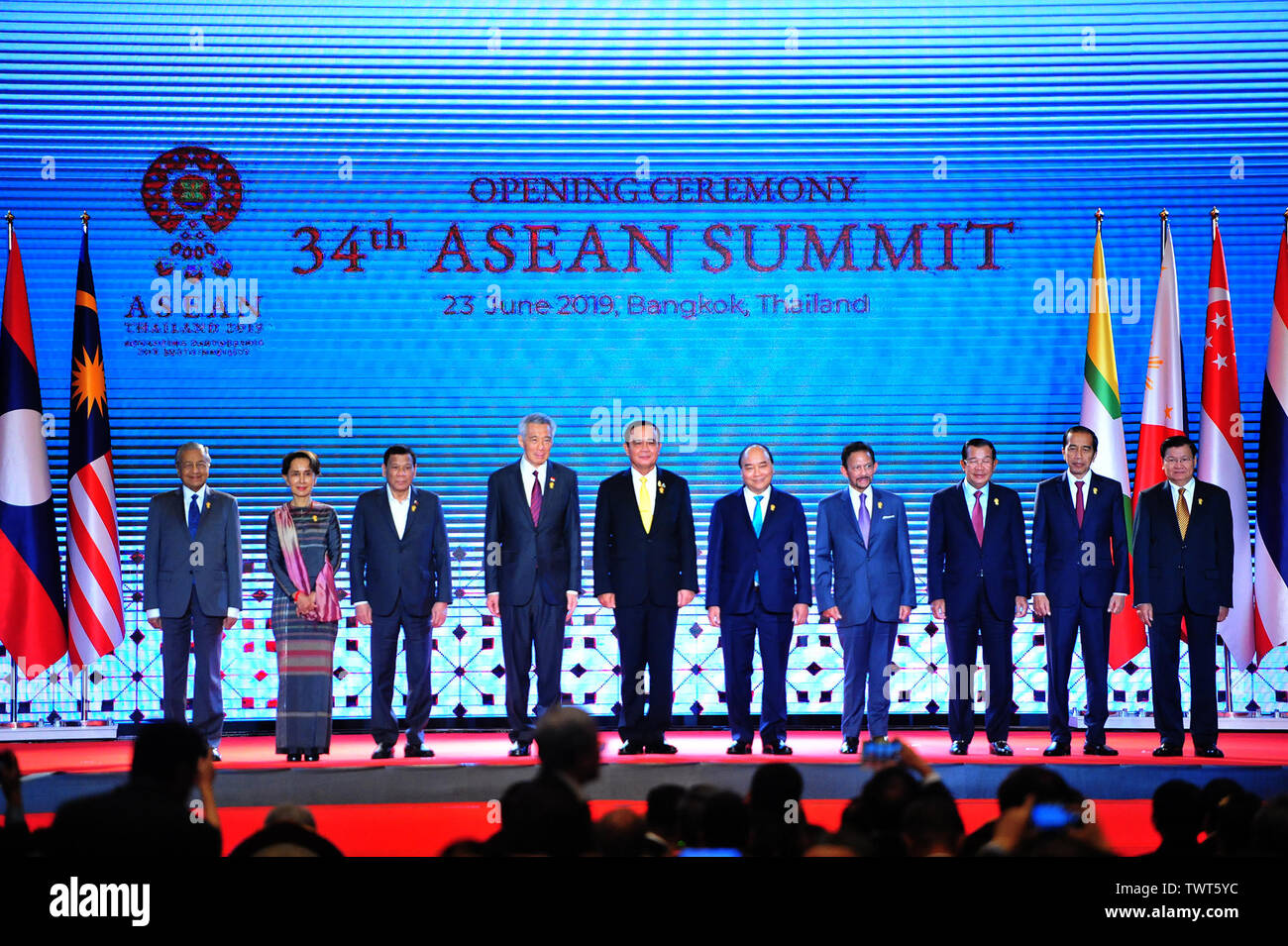 Bangkok, Thailand. 23rd June, 2019. ASEAN leaders pose for a group ...