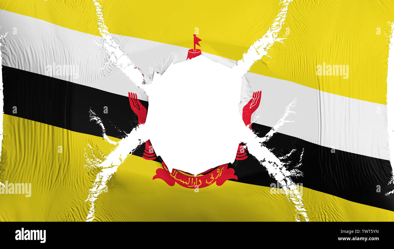 Bandar Seri Begawan flag with a hole Stock Photo - Alamy