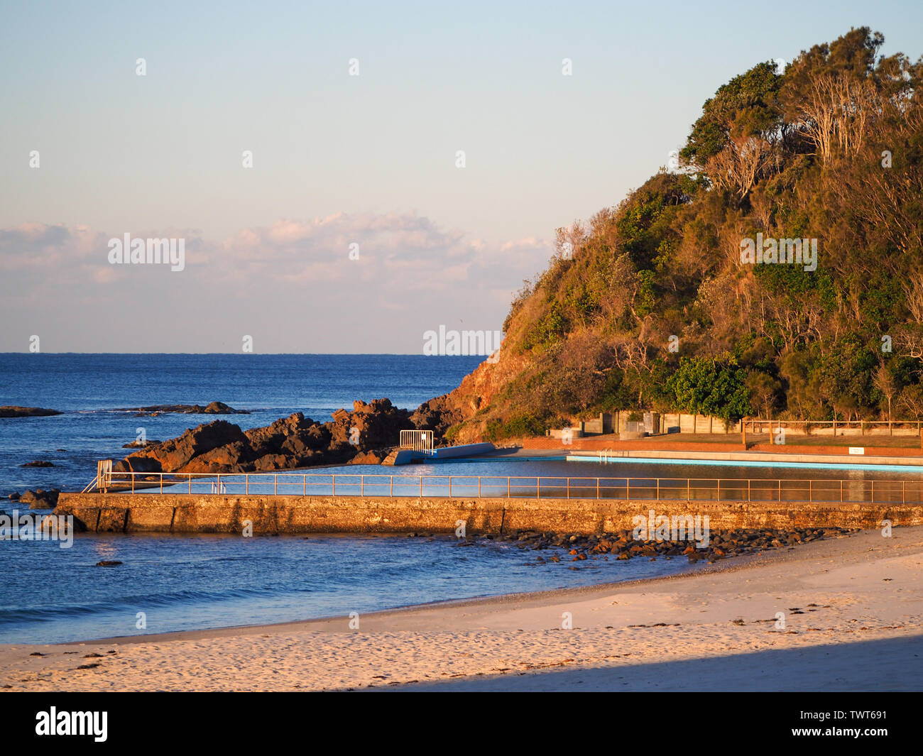 Scenic outlook on a natural salt water wave pool at the edge of the ...