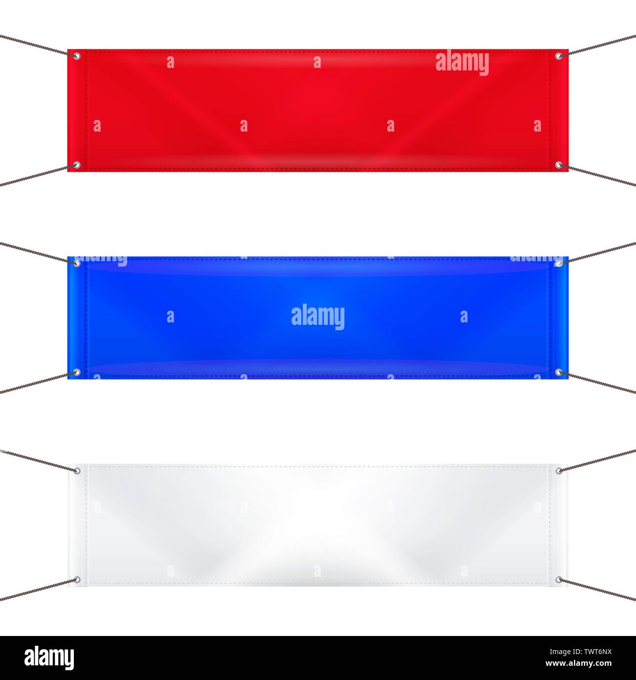 Red, Blue and White Textile Banners with Folds Template Set. Vector ...