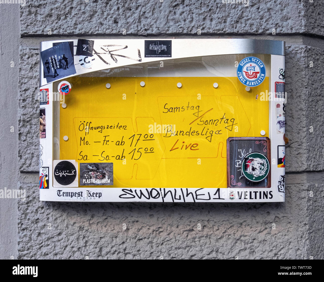 Paule's Metal Eck bar notice baord. Pub known for Metal music and Sky ...