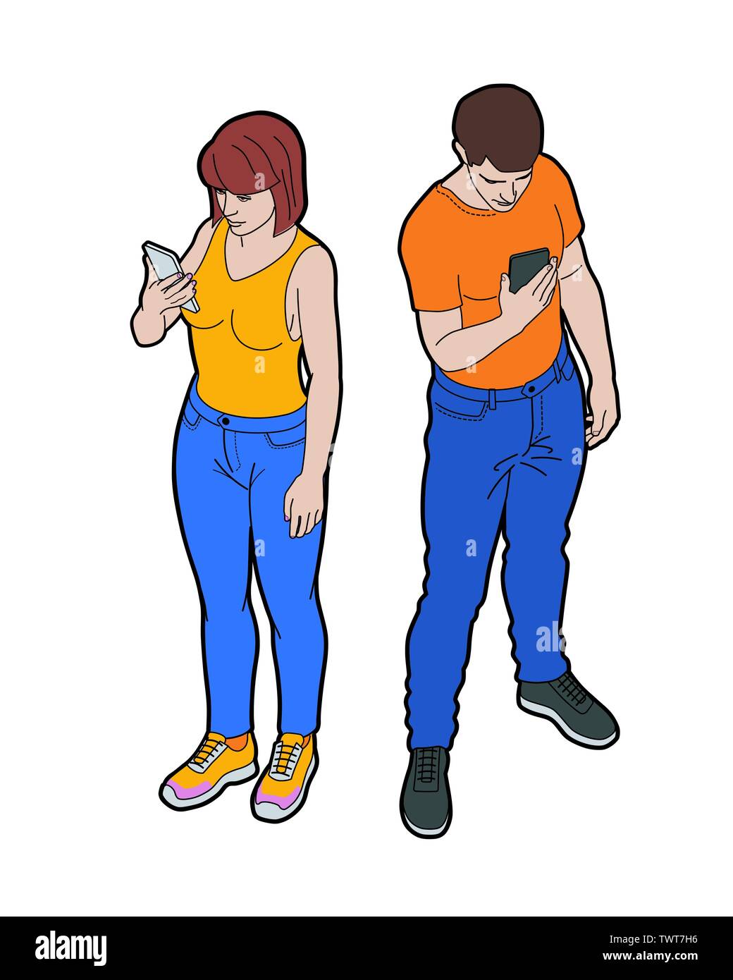 Couple using smartphones Cut Out Stock Images & Pictures - Alamy