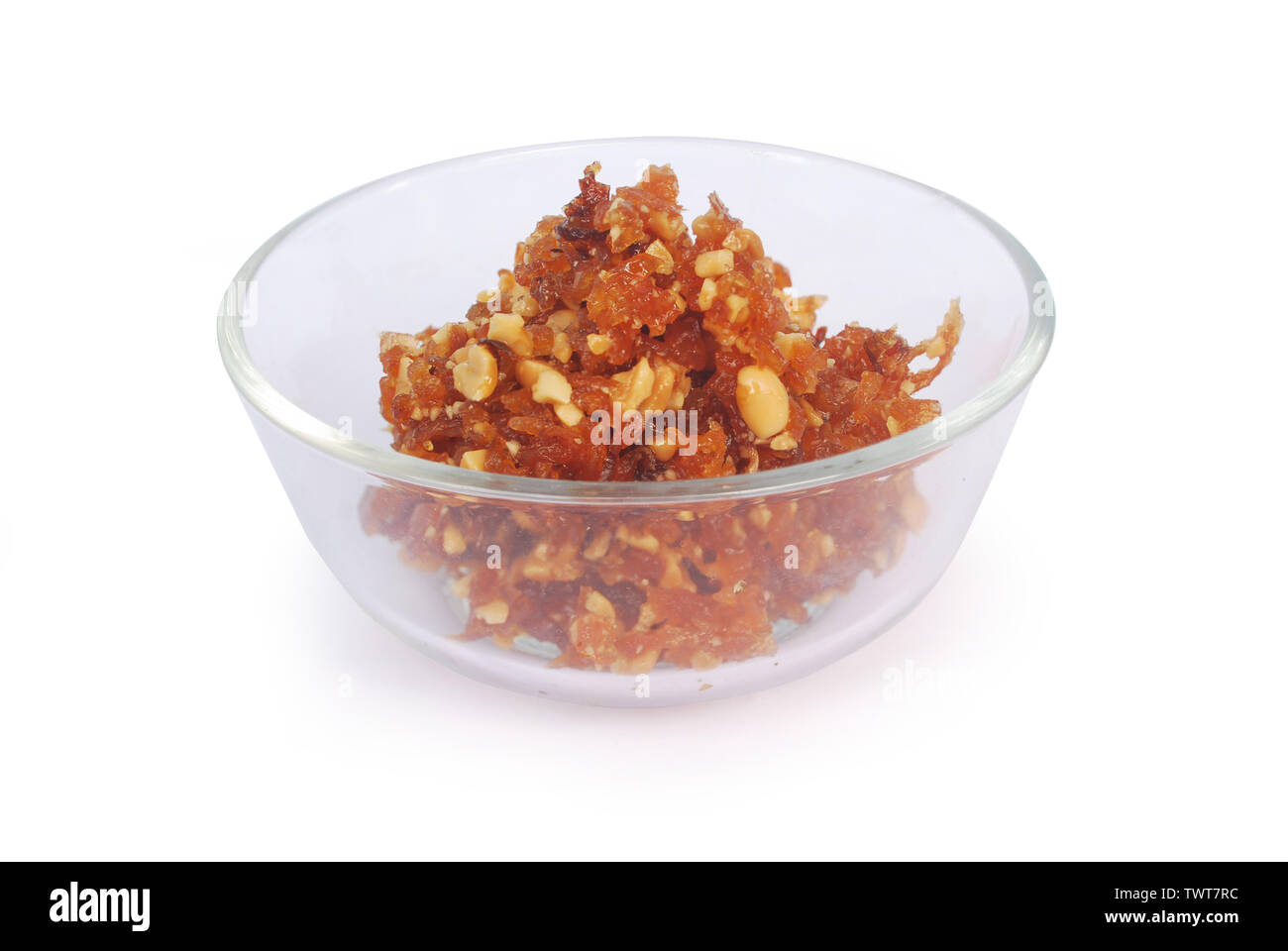 Sago filling with peanuts, radish, onion, sugar, seasoning on white ...