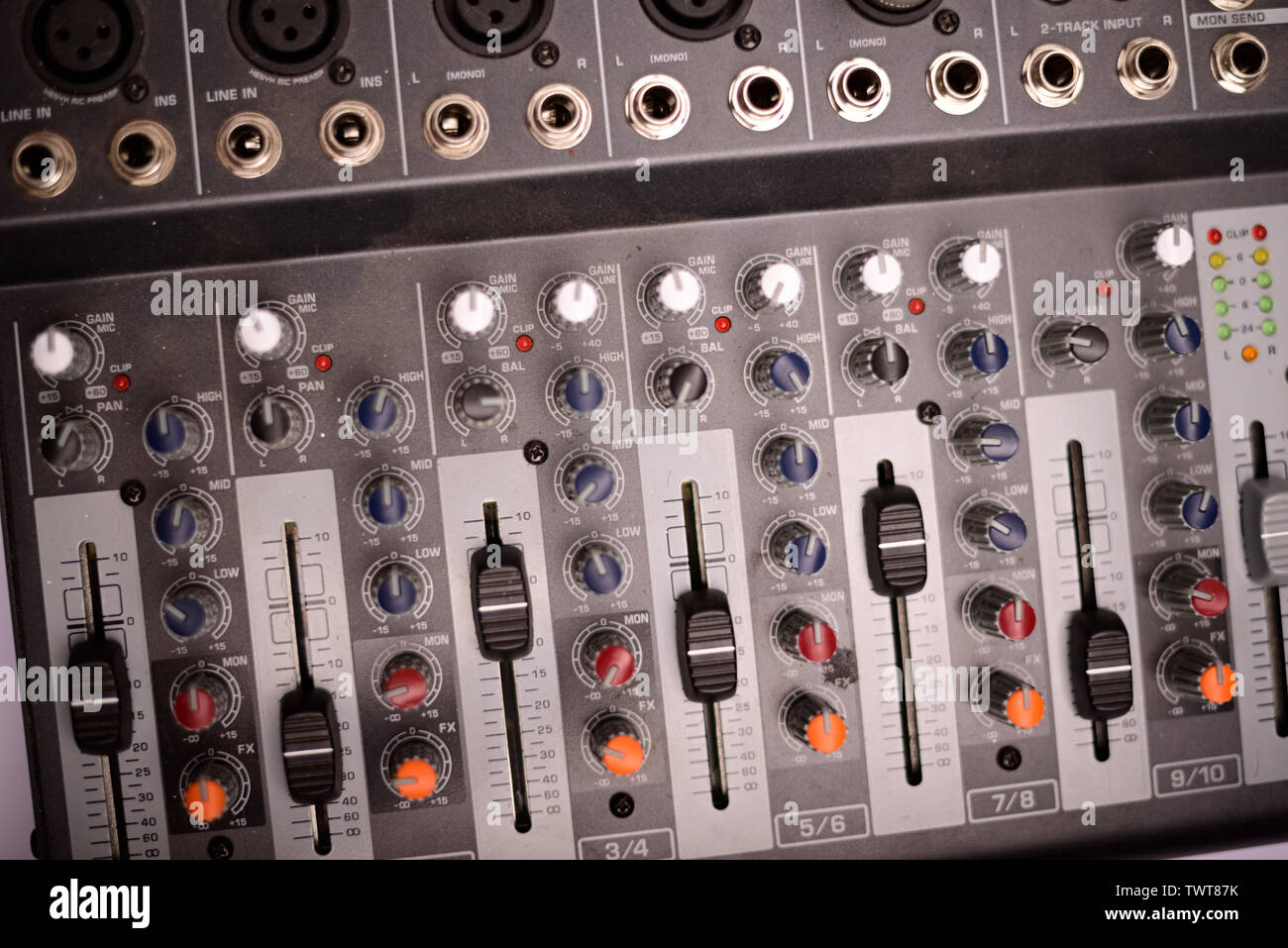 Close-up of modern digital sound mixer in a sound recording studio ...