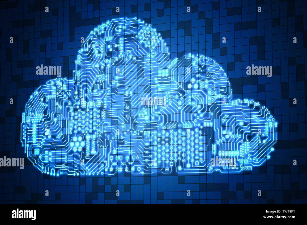 Cloud computing technology concept with 3d rendering digital screen with circuit cloud display ...