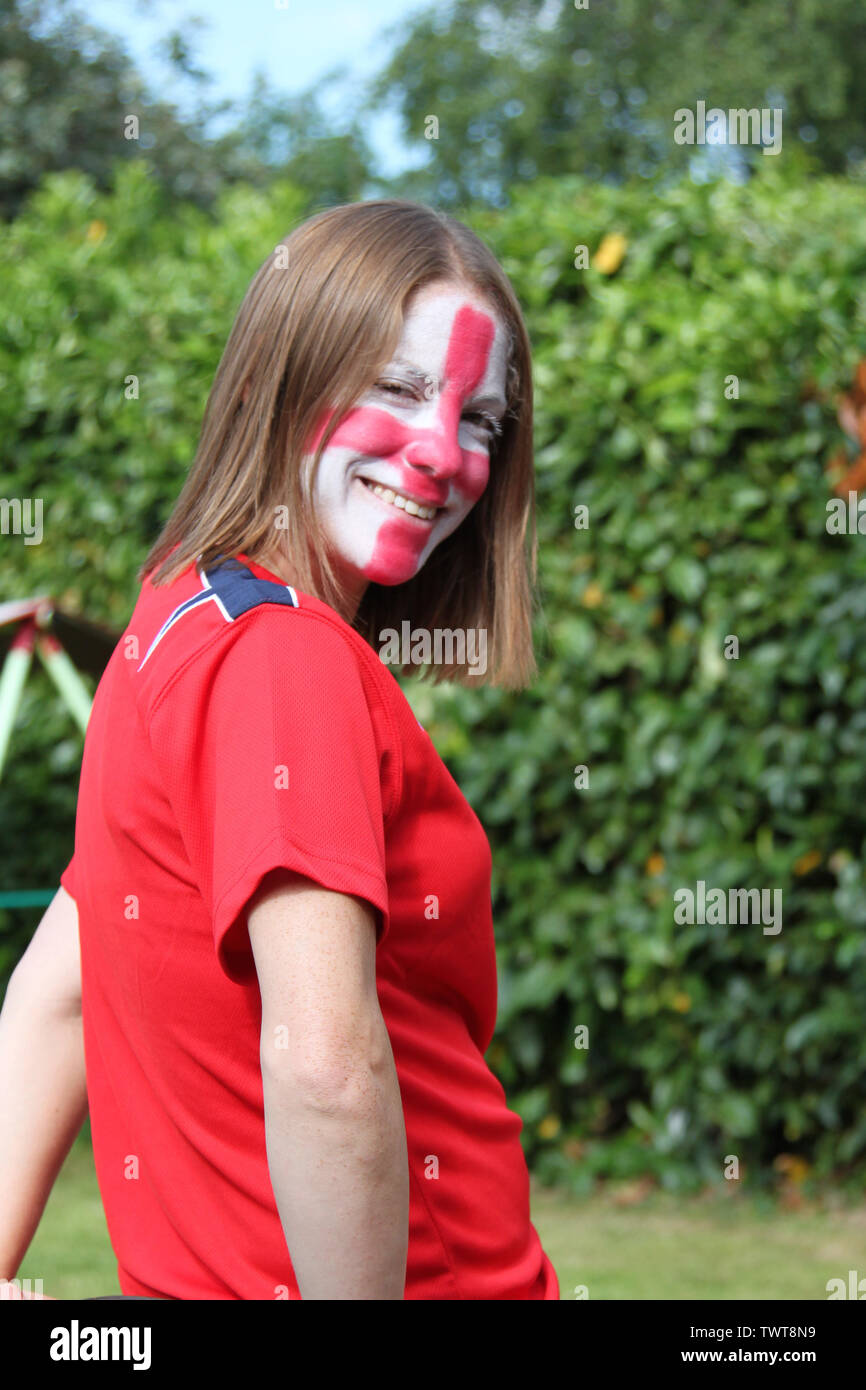 England, UK - MR Young female football fan with a St. George's England ...