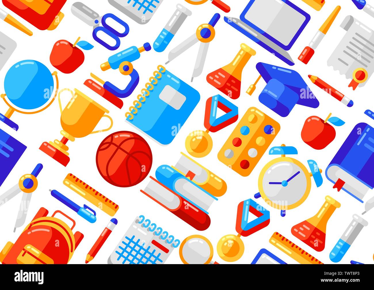 School seamless pattern with education icons and symbols Stock Vector ...