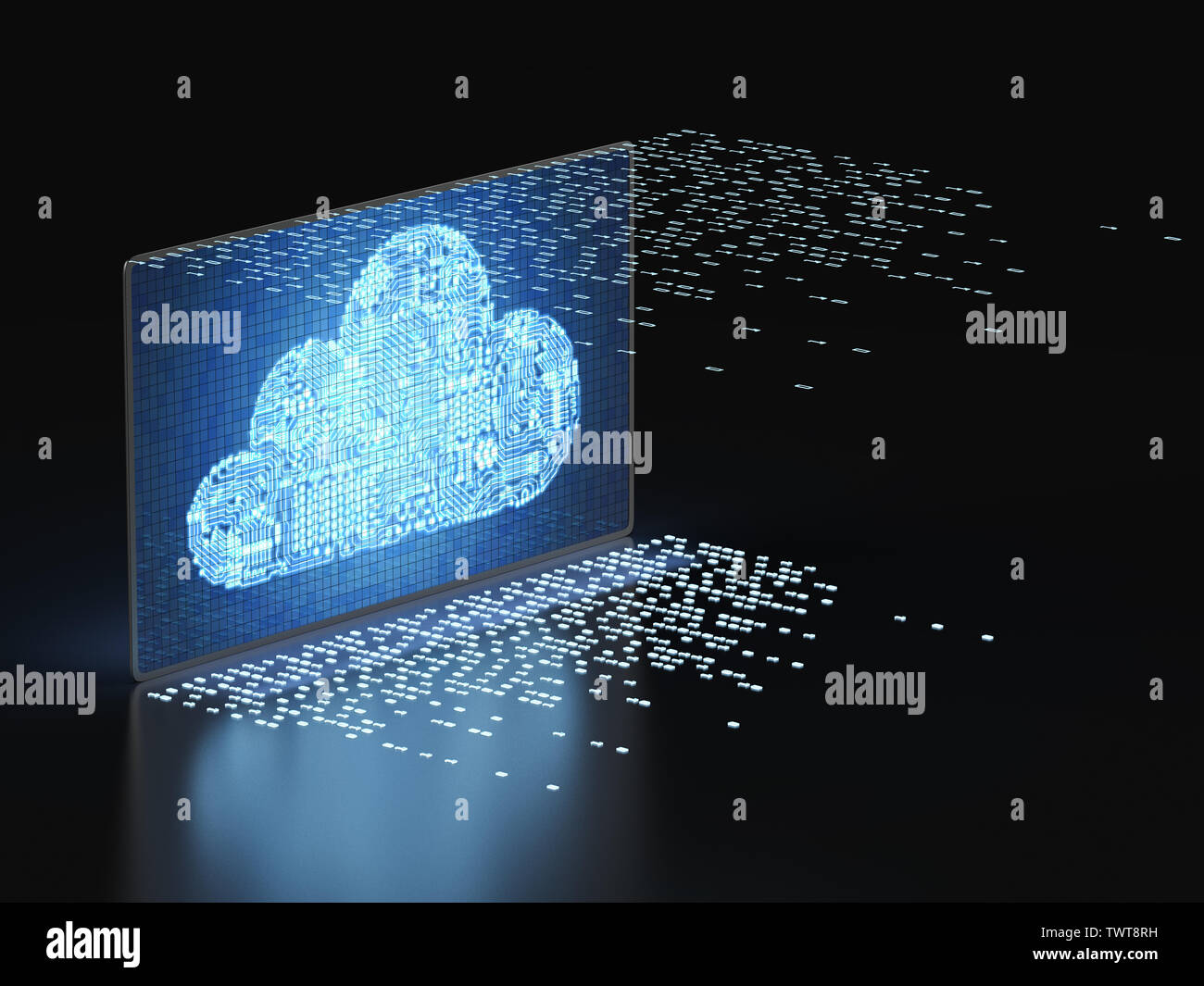 Cloud computing technology concept with 3d rendering digital screen with circuit cloud display ...