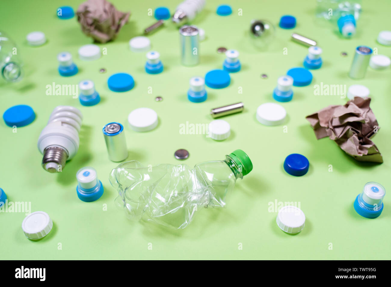 Trash and assorted garbage isolated on background, recycle concept ...