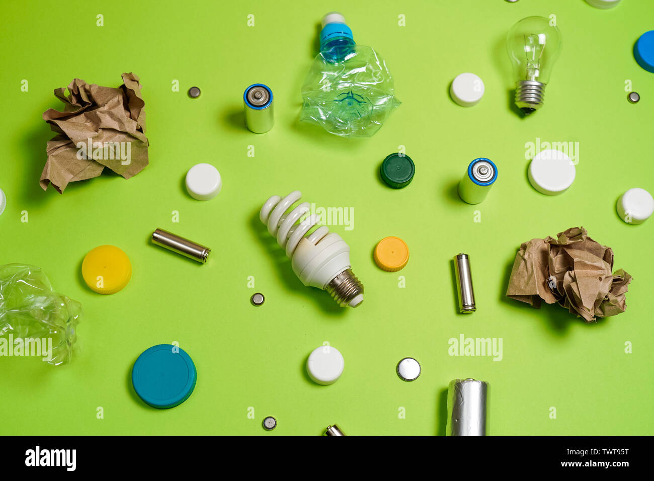 Trash and assorted garbage isolated on background, recycle concept, Top ...