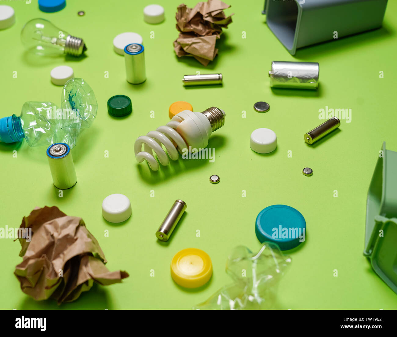 Trash and assorted garbage isolated on background, recycle concept, Top ...