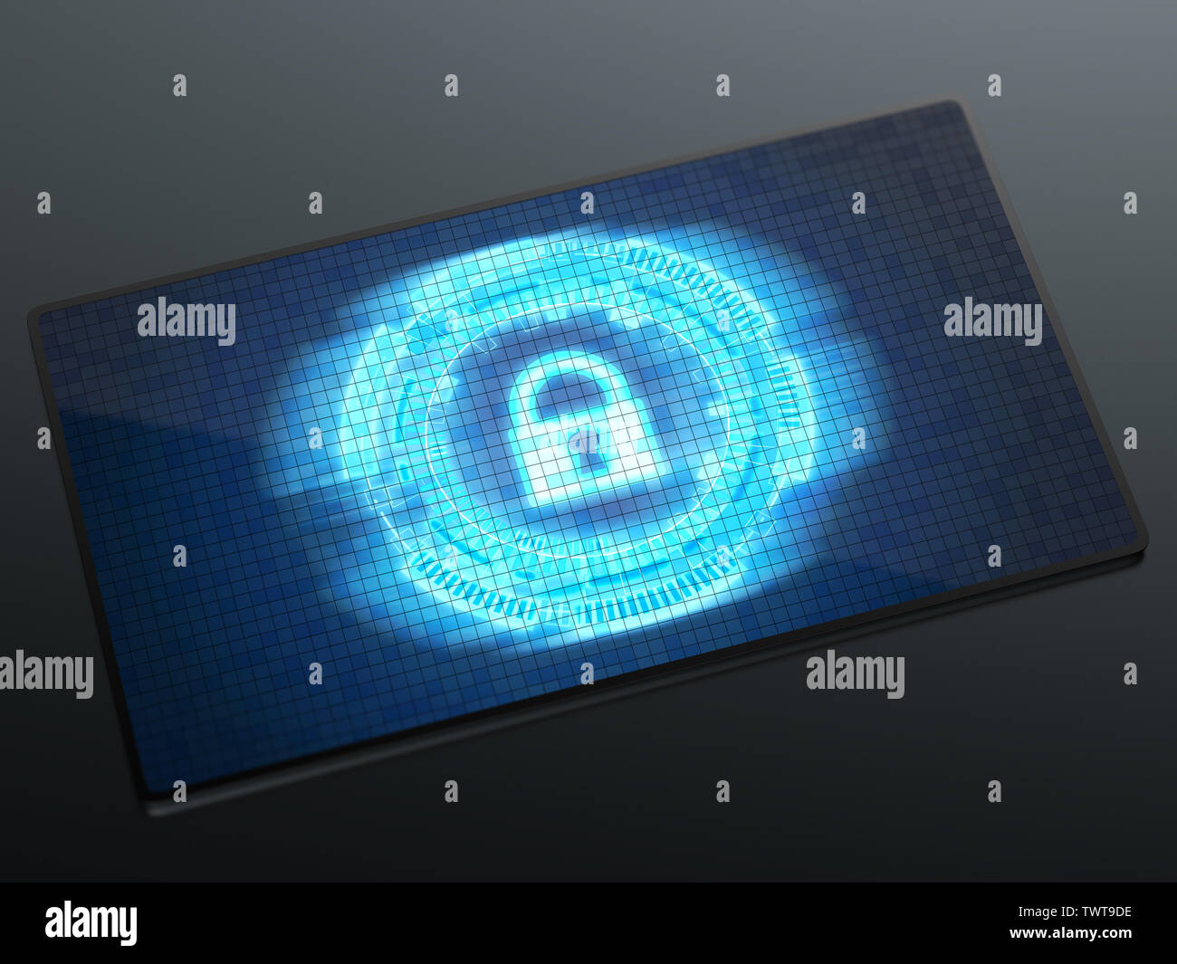 Cyber security concept with 3d rendering digital screen display padlock ...
