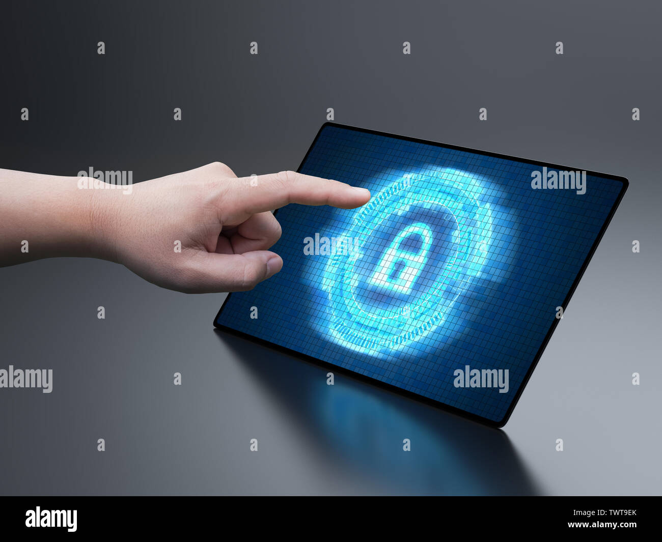 Cyber security concept with 3d rendering digital screen display padlock ...