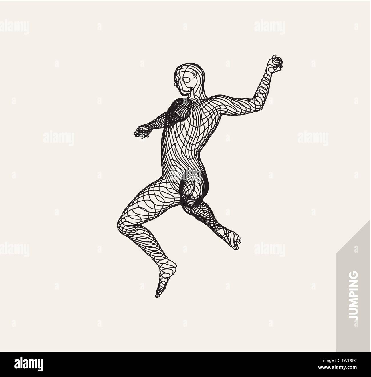 Jumping man. Freedom concept. 3d vector Illustration. Wire connection ...