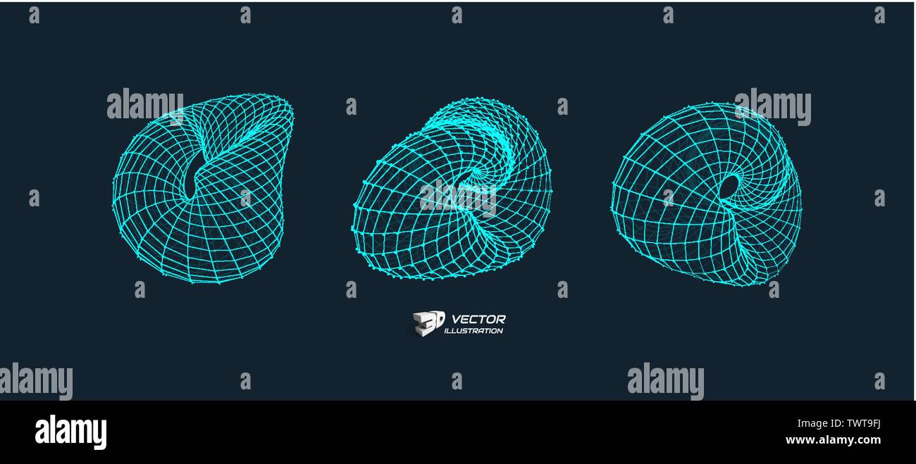 Wireframe object with lines and dots. Abstract 3d connection structure. Technology style Stock ...