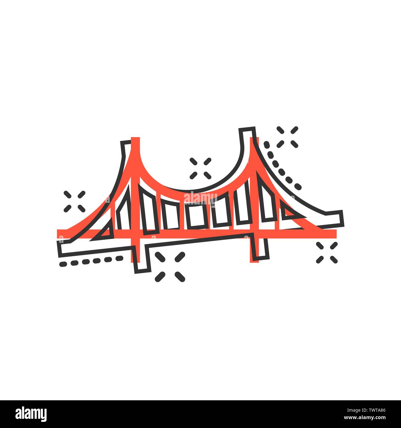 Bridge sign icon in comic style. Drawbridge vector cartoon illustration ...