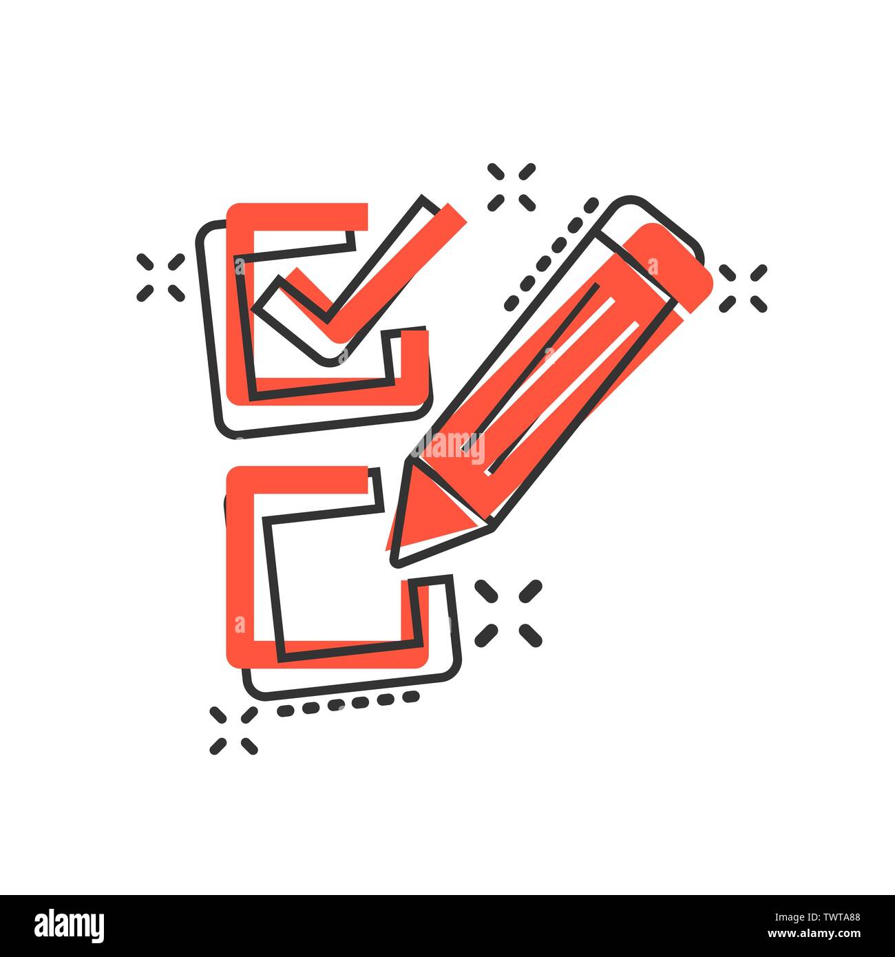 Checklist document sign icon in comic style. Survey vector cartoon ...