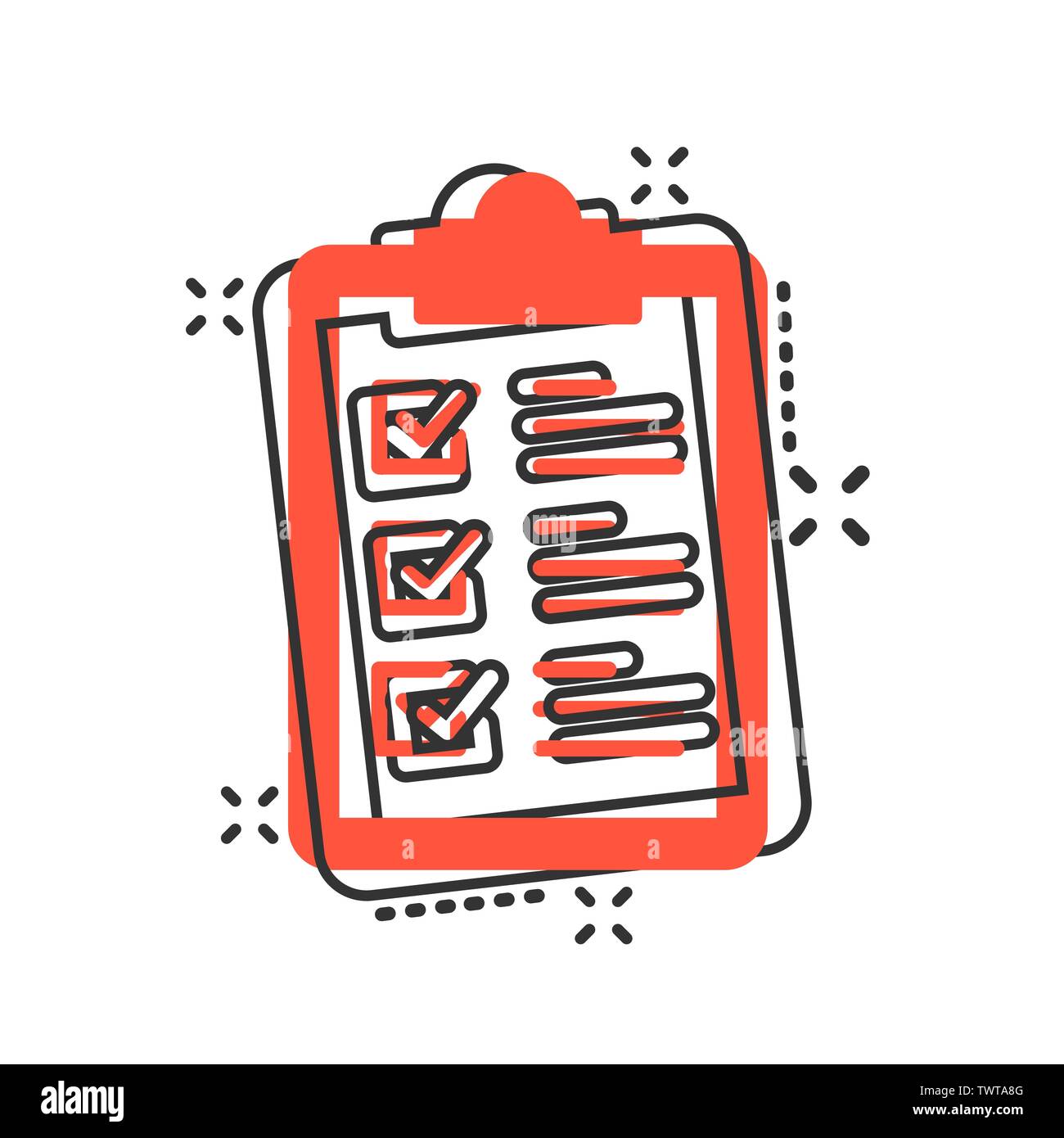 Checklist clipboard sign icon in comic style. Document list vector ...
