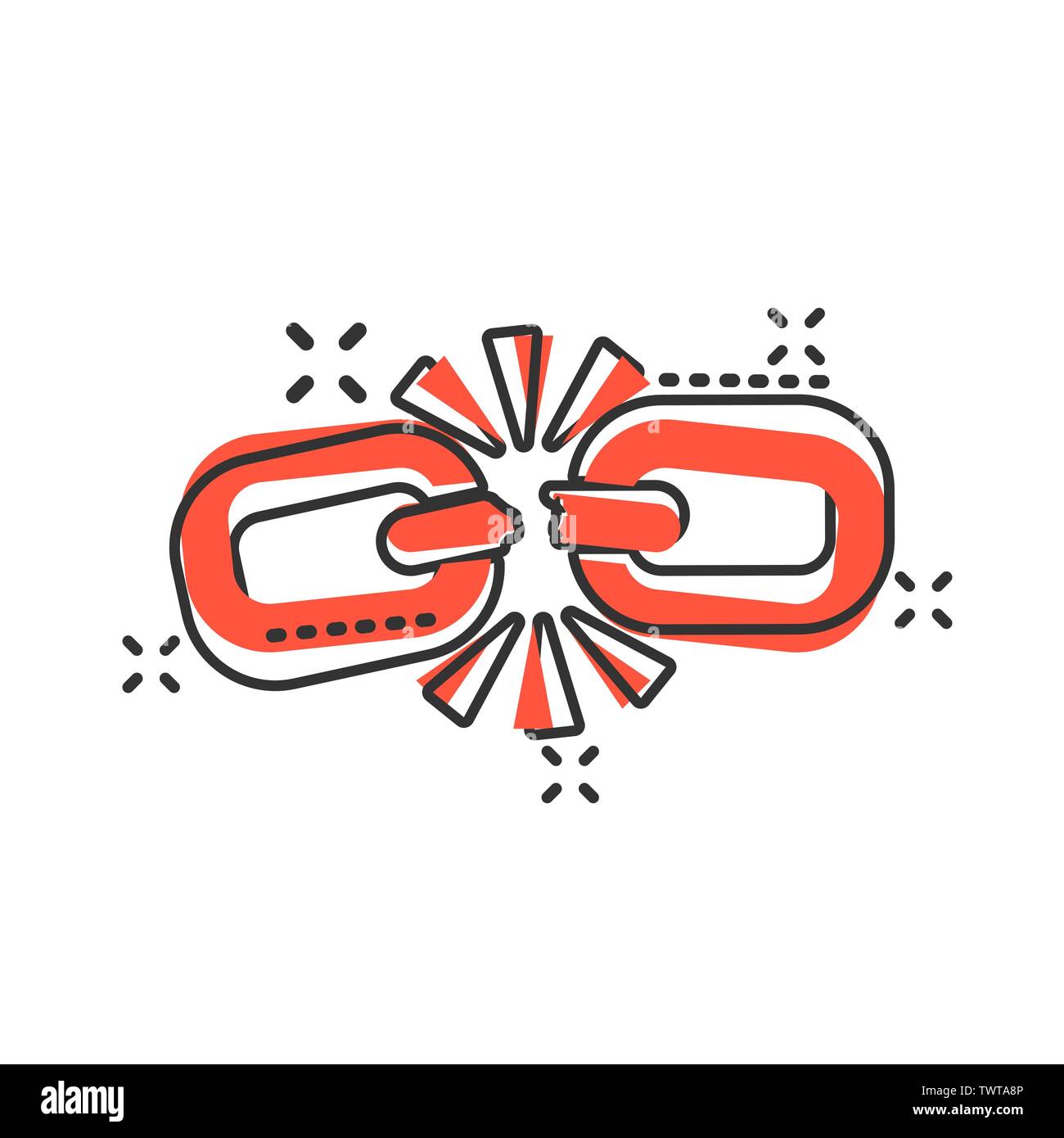 Broken chain sign icon in comic style. Disconnect link vector cartoon ...