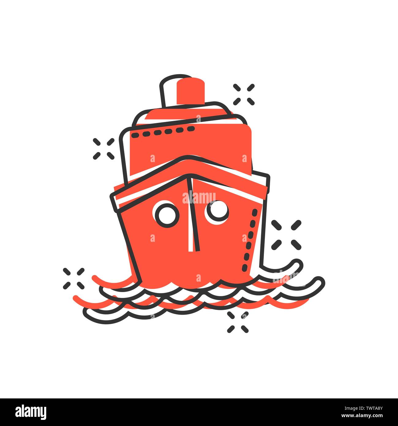 Ship cruise sign icon in comic style. Cargo boat vector cartoon ...