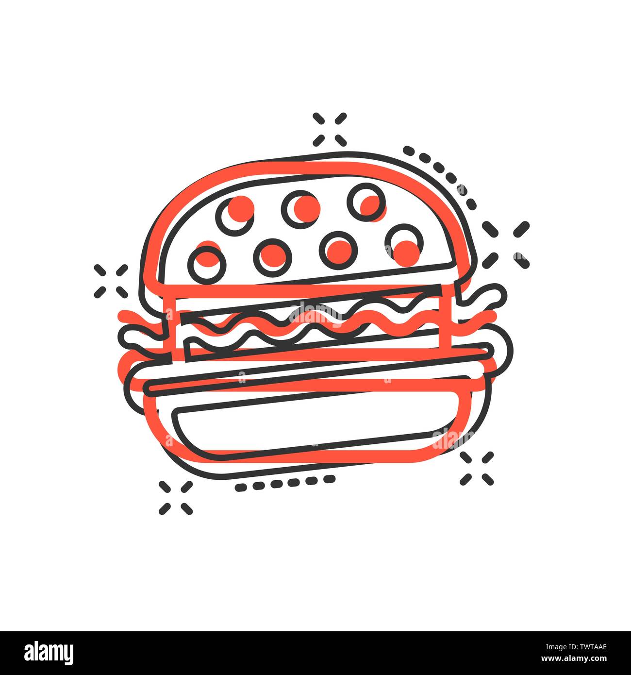 Burger sign icon in comic style. Hamburger vector cartoon illustration ...