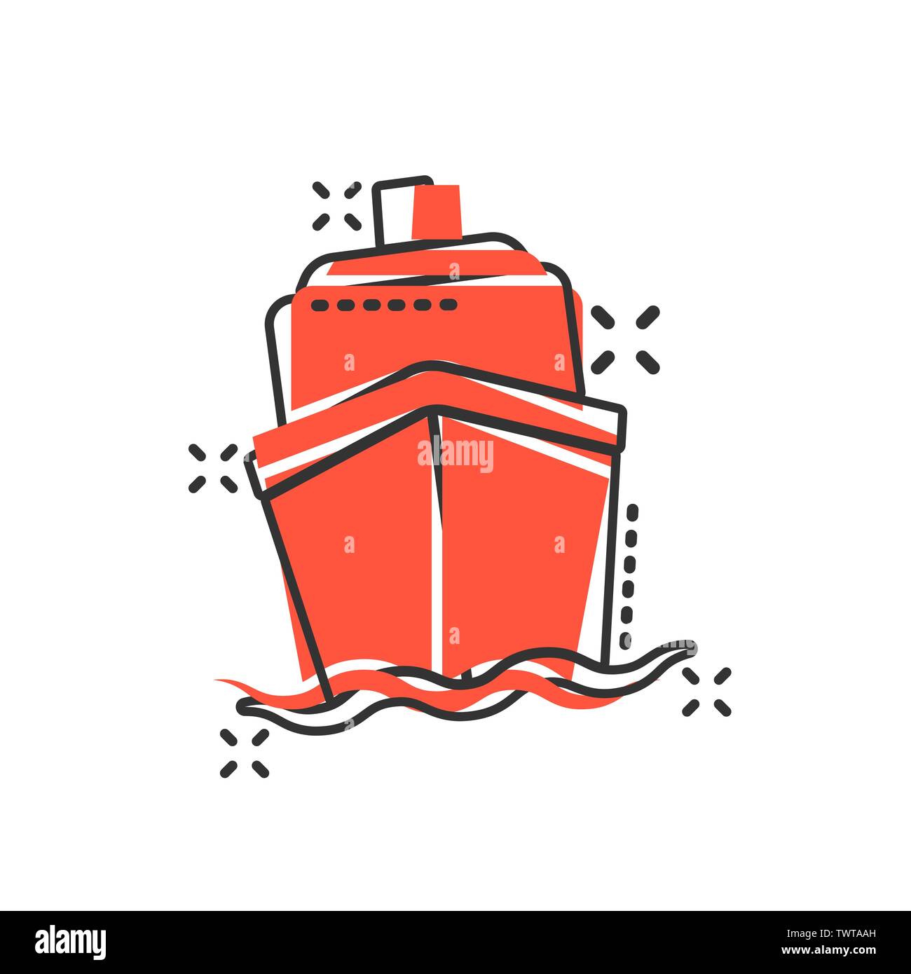 Ship cruise sign icon in comic style. Cargo boat vector cartoon ...