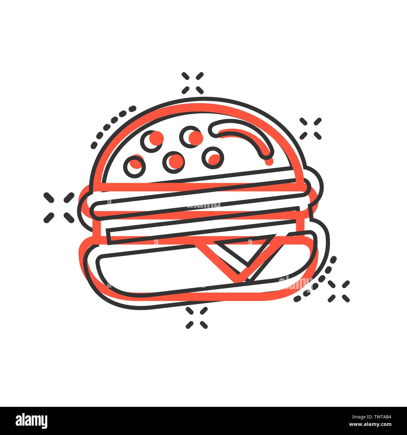 Burger sign icon in comic style. Hamburger vector cartoon illustration ...