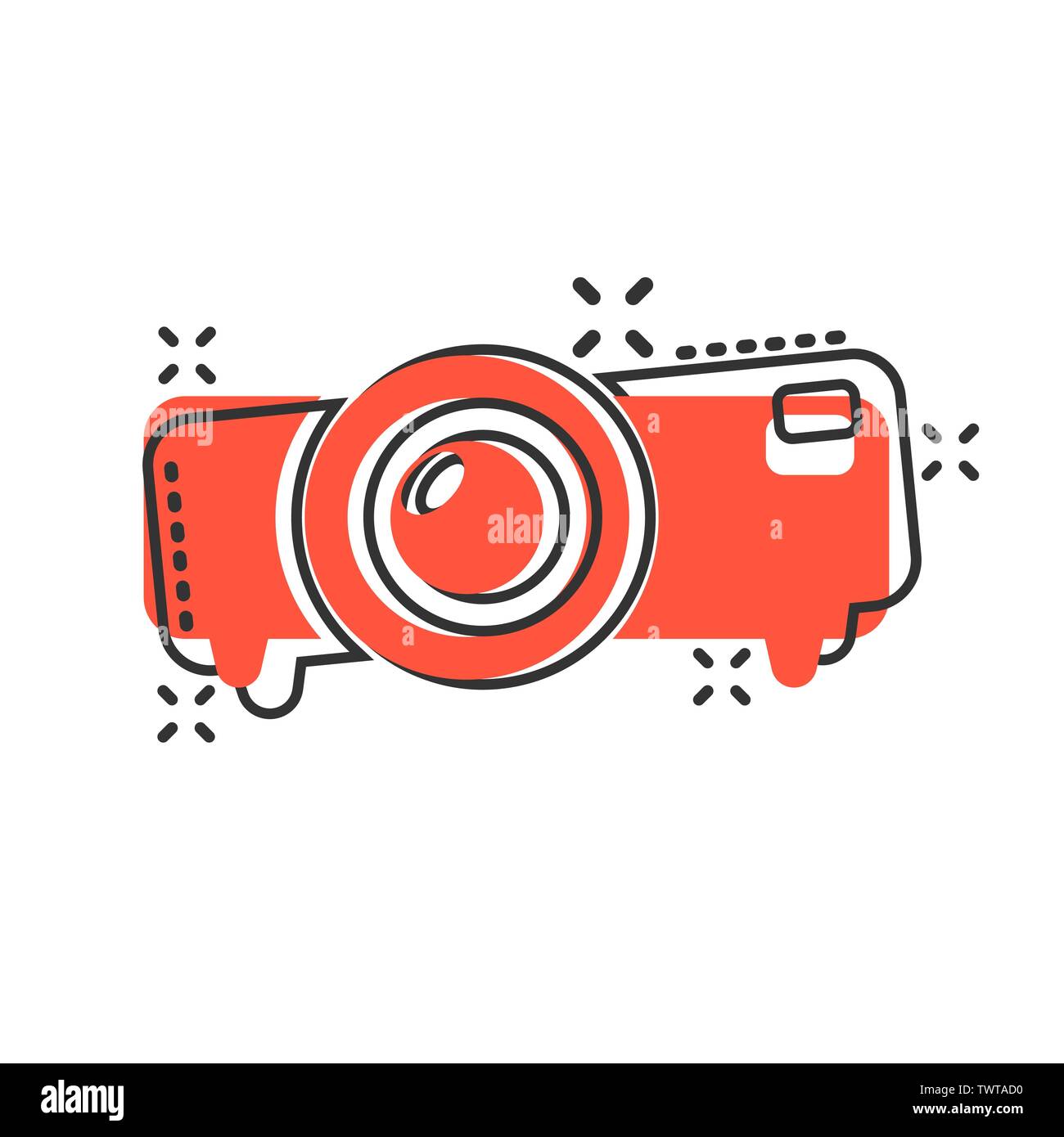 Video projector sign icon in comic style. Cinema presentation device ...