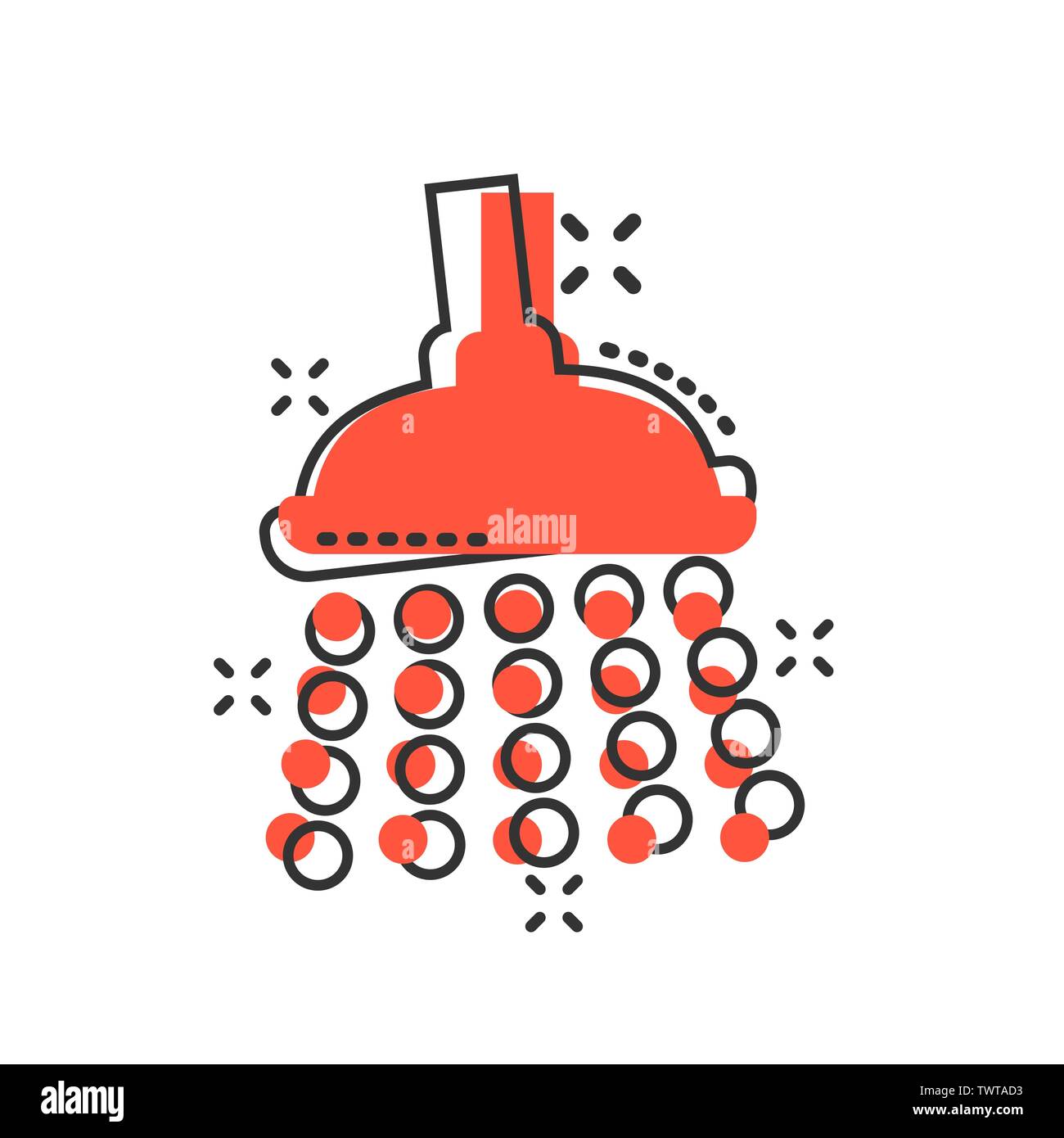 Shower sign icon in comic style. Bathroom water device vector cartoon ...
