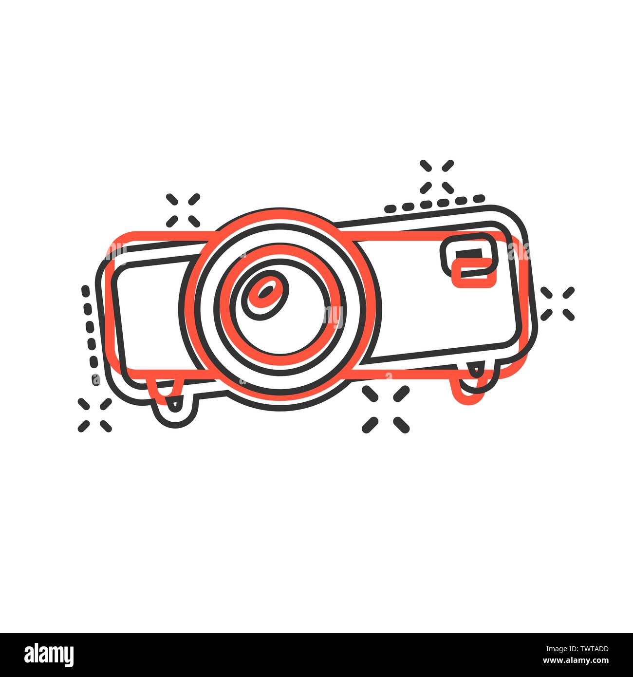 Video projector sign icon in comic style. Cinema presentation device ...