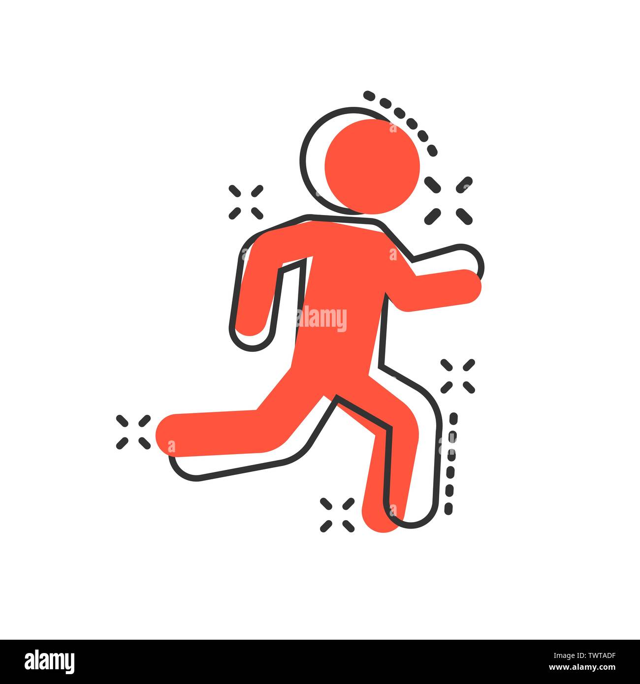 Running people sign icon in comic style. Run silhouette vector cartoon ...