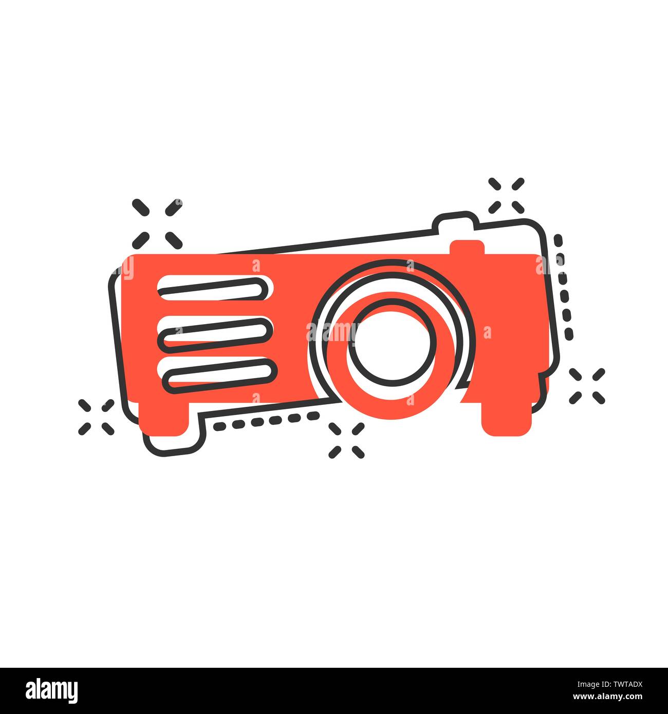 Video projector sign icon in comic style. Cinema presentation device ...